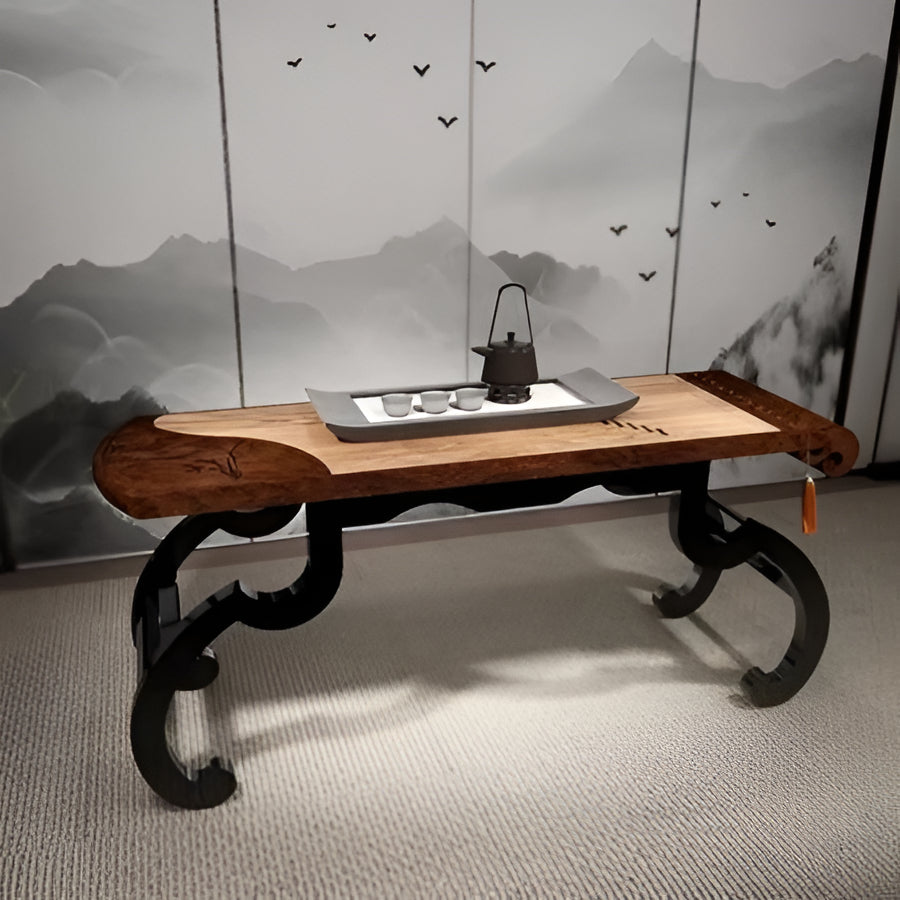 Zen Style Solid Wood Tea Table with Wrought Iron Frame – Zoolase