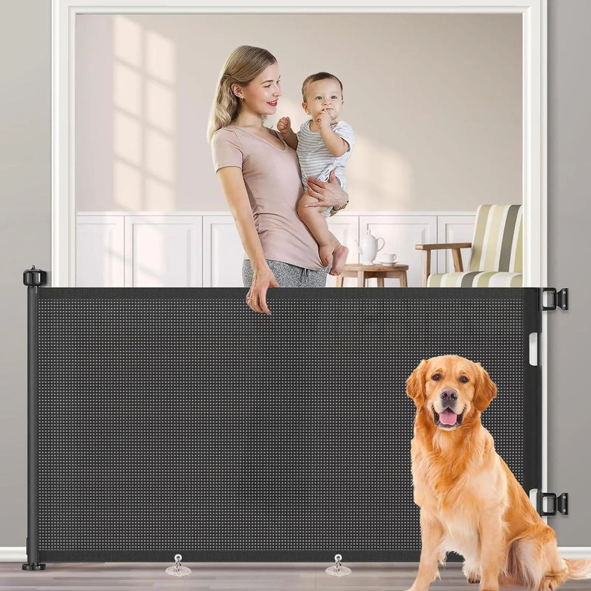 No Drill Retractable Mesh Pet Gate – Zoolase