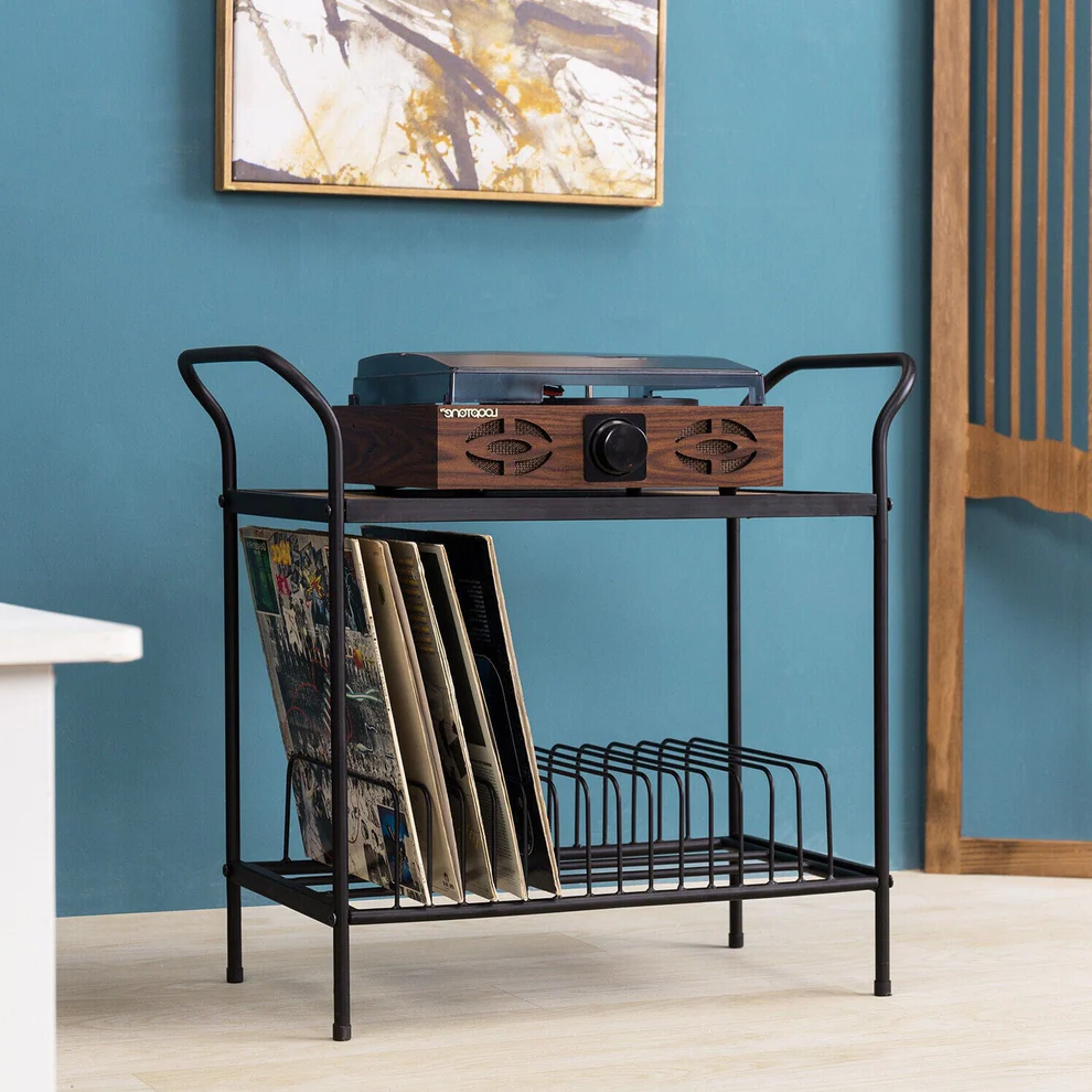 Freestanding Rustic Vinyl Record Player Turntable Storage Rack Stand ...