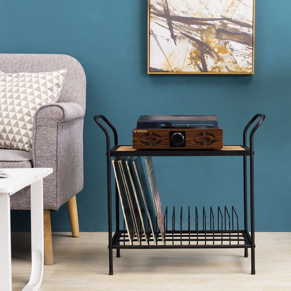 Freestanding Rustic Vinyl Record Player Turntable Storage Rack Stand ...