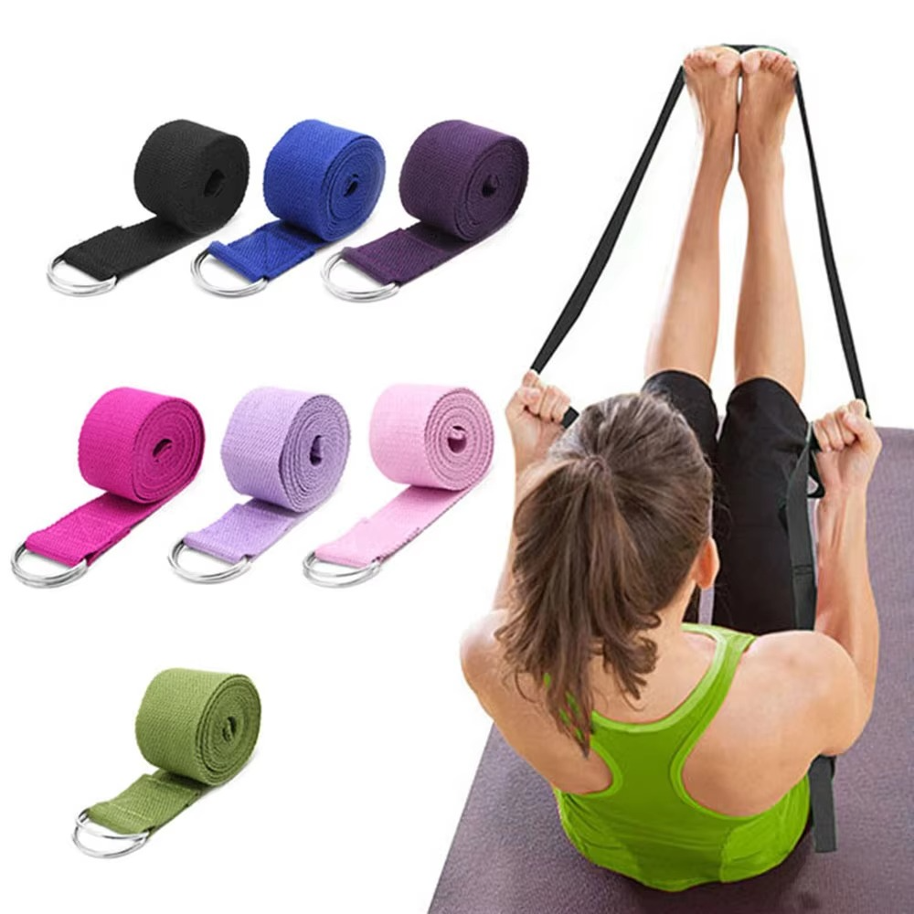 Premium Cotton Yoga Strap with Adjustable D Ring Buckle for Stretching ...