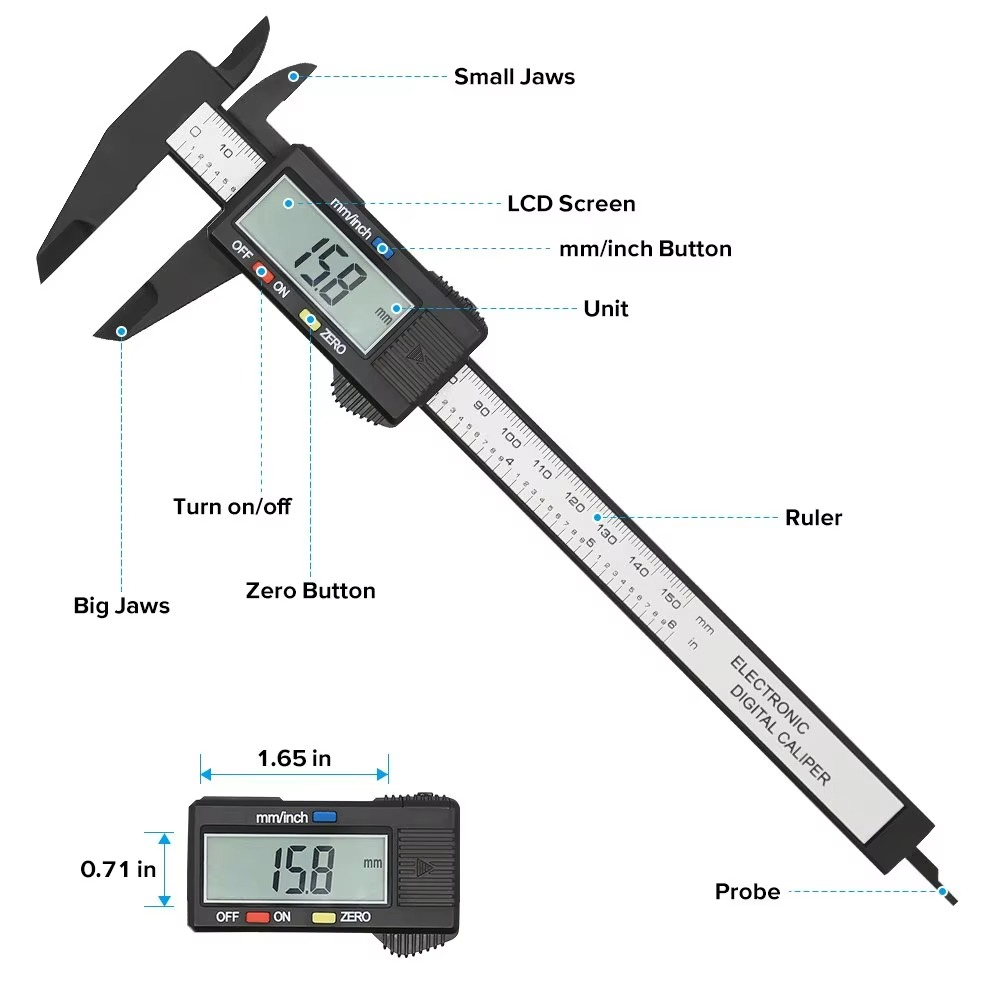Digital Vernier Caliper Ruler, Carbon Fiber Electronic Micrometer Gaug ...