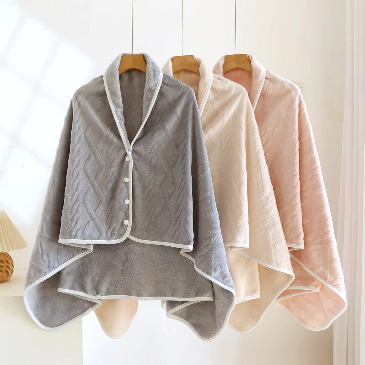 Cozy Thickened Flannel Shawl and Nap Blanket for Shoulder and Neck War ...