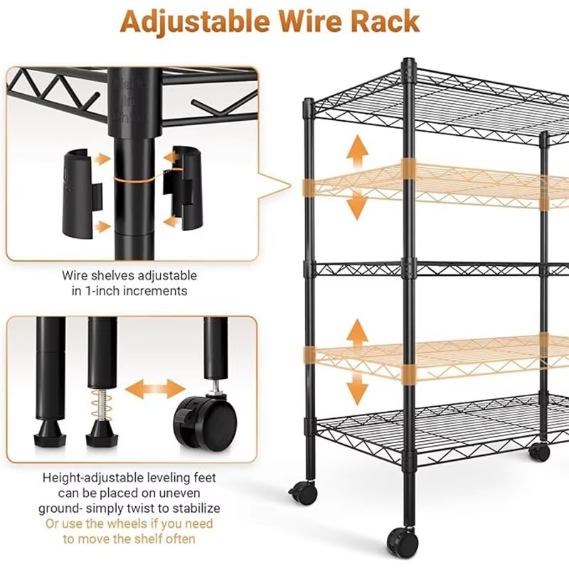 Heavy Duty 3-Shelf Steel Storage Rack with Locking Wheels, Adjustable ...