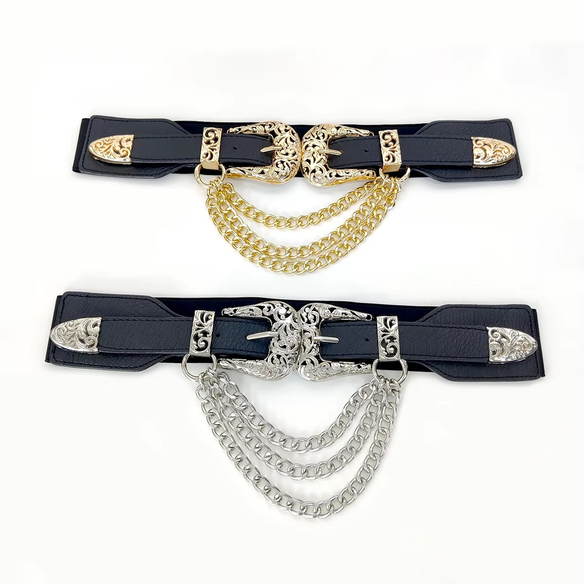 Luxury Stretch Chain Belt for Women with Gold and Silver Tassel Detail ...