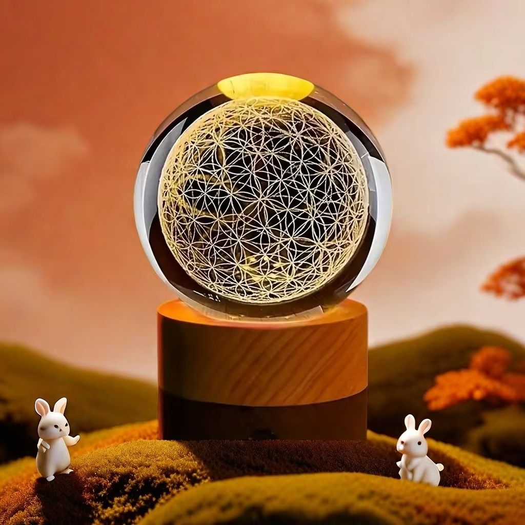Enchanting 3D Flower of Life Crystal Ball with Color-Changing USB Nigh ...