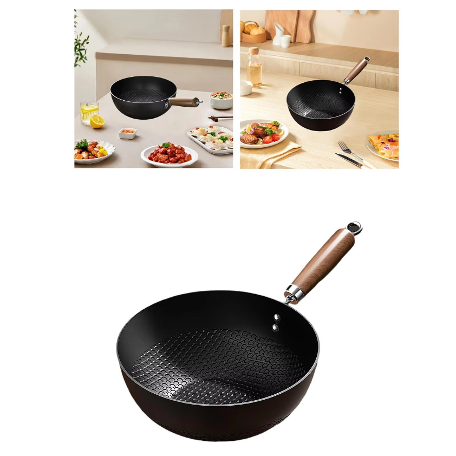 Traditional Flat Bottom Non Stick Iron Work Wok Fry Pan for Everyday C ...