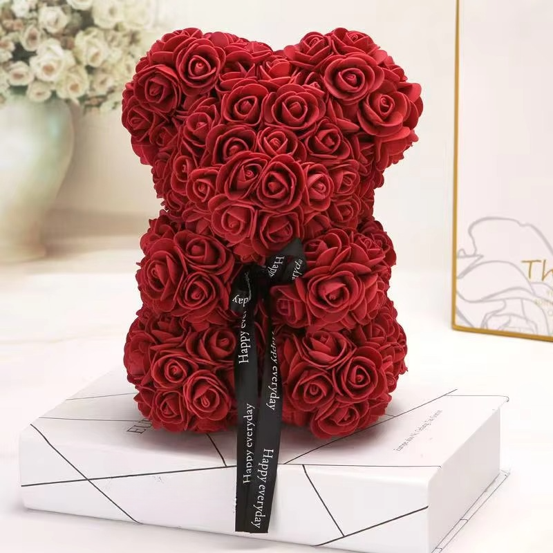 9.8in Artificial Rose Teddy Bear Gift with Display Box - Romantic Anni ...