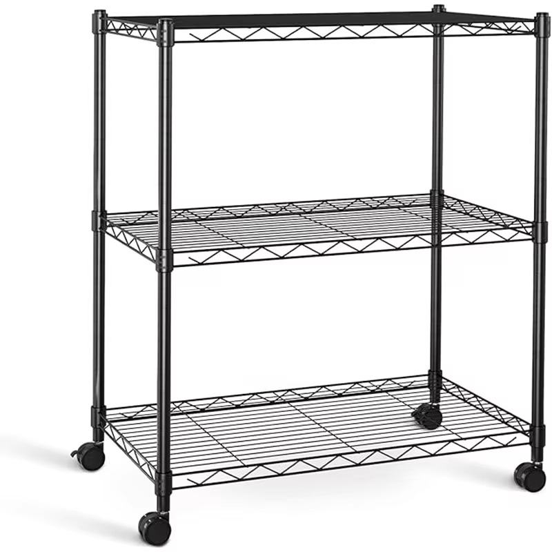 Heavy Duty 3-Shelf Steel Storage Rack with Locking Wheels, Adjustable ...