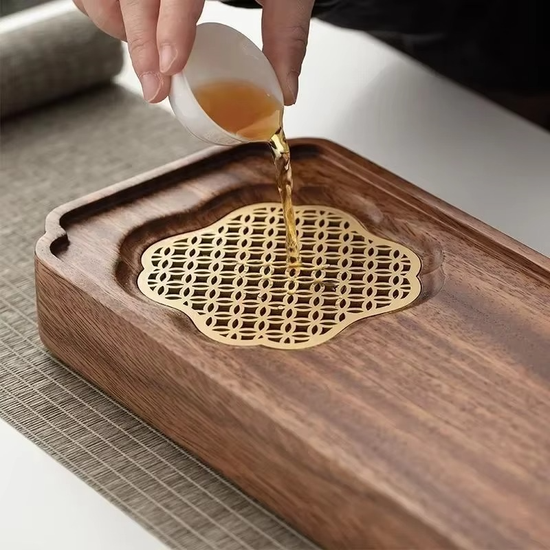 Luxury Walnut Wood Tea Tray with Drainage for Modern Home Tea Brewing ...