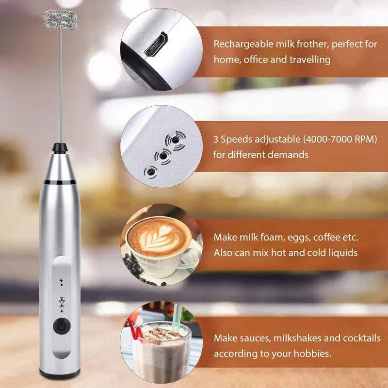 Portable USB Electric Milk Frother Handheld Coffee Whisk and Mini Food ...